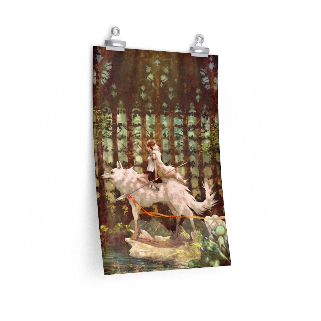 Princess Mononoke Wolf Riding Fanart Poster - Ghibli Store